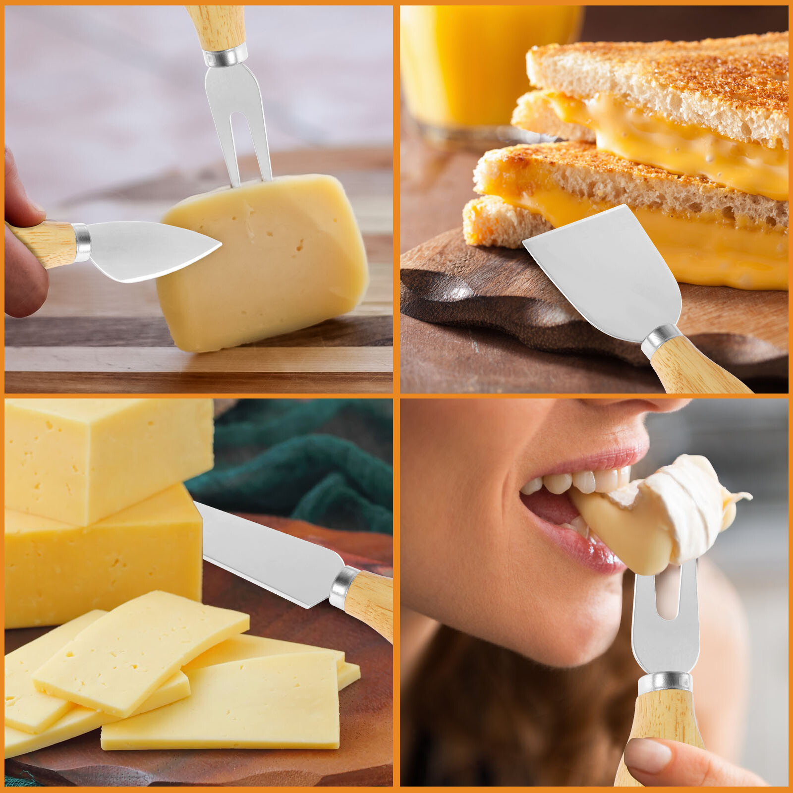 16Pcs Cheese Spreader Set with Wooden Handle Stainless Steel Butter ...