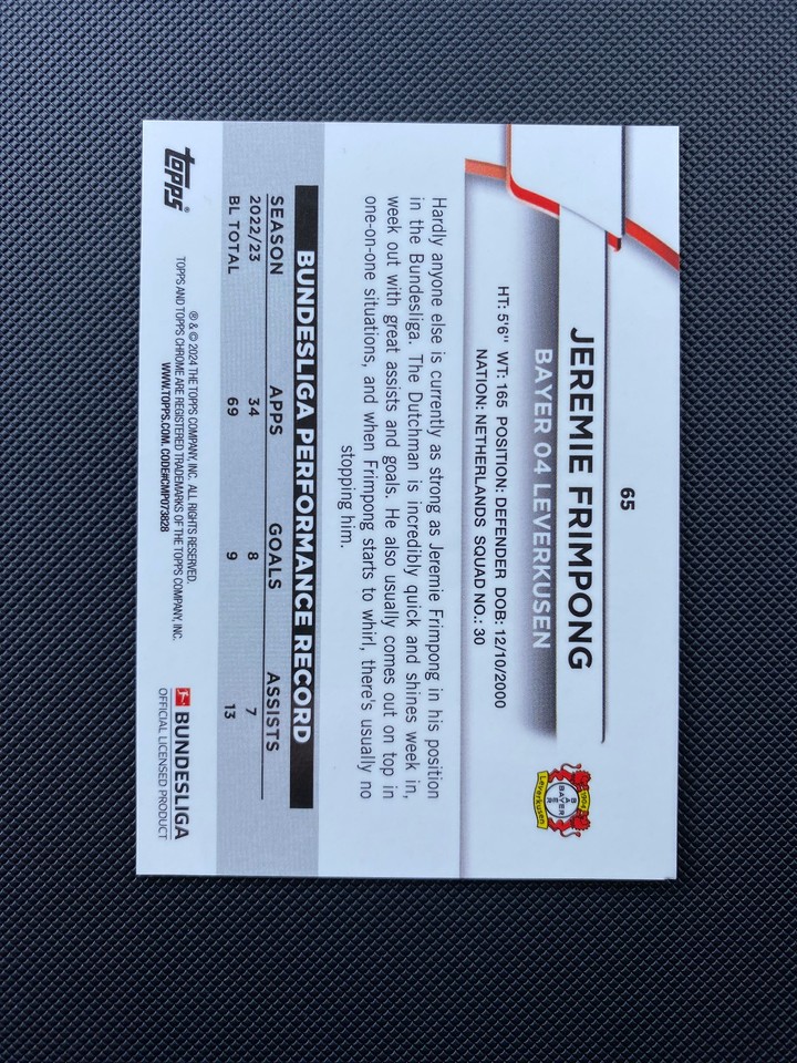 Jeremie Frimpong Topps Chrome /10 Black Ice Bayer 04 Leverkusen ...