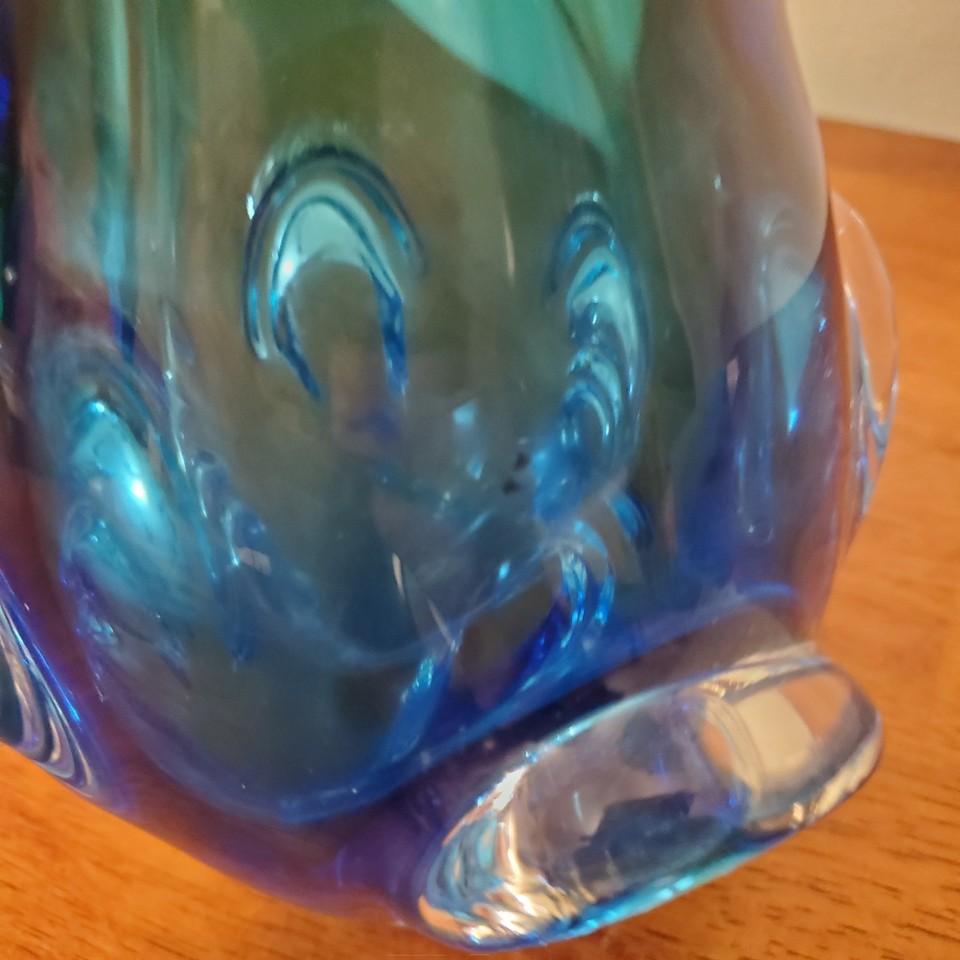 BIG MURANO SOMMERSO GLASS VASE SEGUSO LABEL. Blue/ Green 11 Inch RARE ...