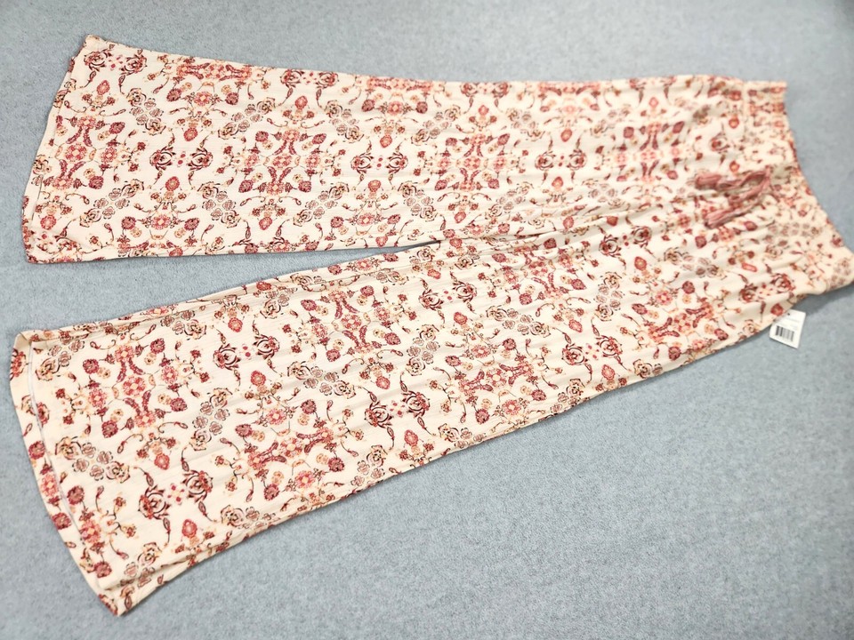 NWT Hippie Laundry Floral Pants Size M Cream Maroon Wide Leg Hippie ...