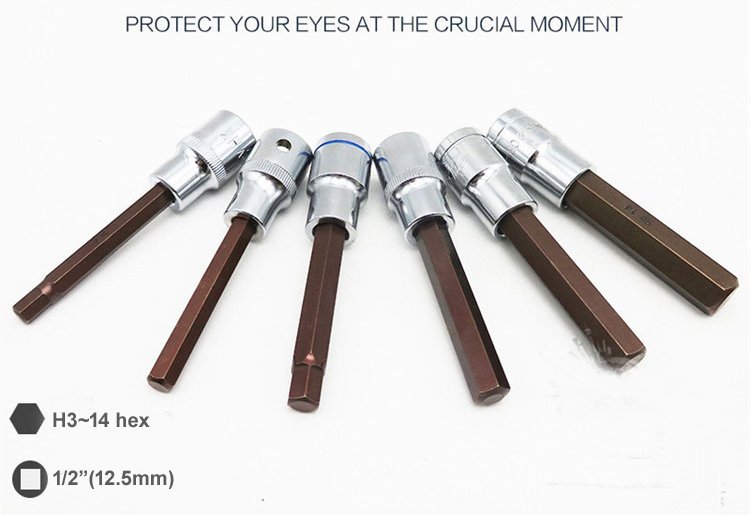 100mm 1/2"Dr Hex Allen Key BIT SOCKET Tools H3, 4, 5, 6, 7, 8,9,10,12 ...