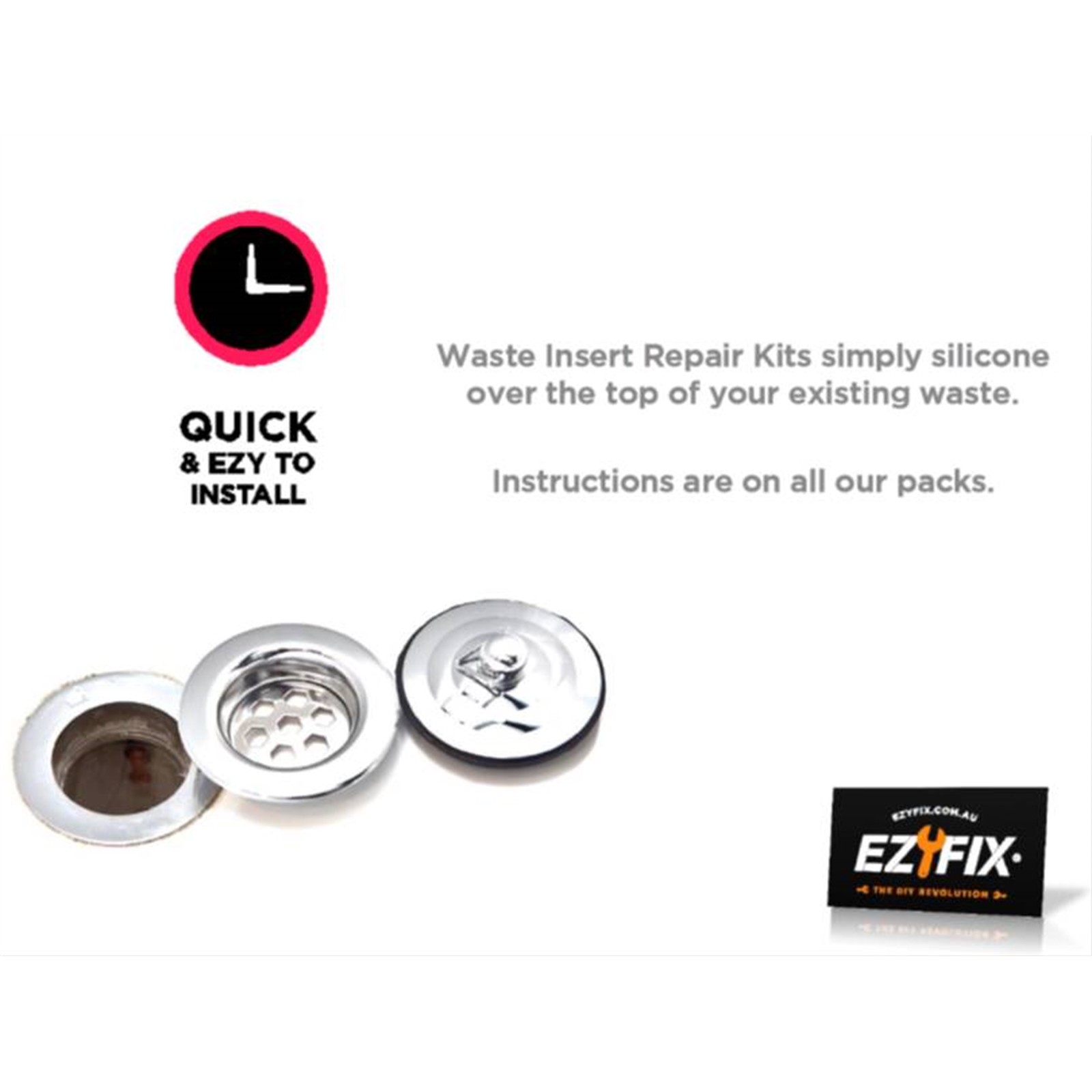 Ezyfix WASTE INSERT REPAIR KIT Reface Bath Waste CHROME *Aust Brand ...