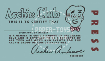 ARCHIE CLUB MEMBERSHIP CARD - VINTAGE REPRINT | eBay