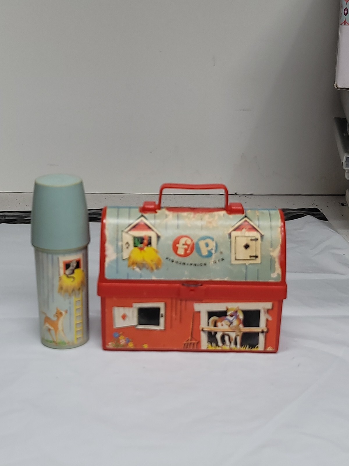 1962 Vintage Fisher Price Mini Toy Farm Barn Lunch Box Kit + Silo ...