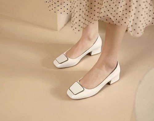 Women Fashion Pu Leather Square Toe Block Heel Shoes Business Work OL ...