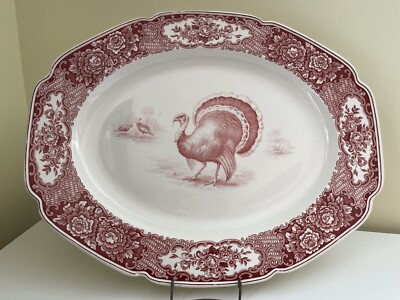 Antique Turkey Platter, Red Colonial Times, Crown Ducal Ware ...
