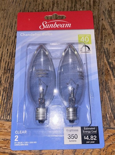 Sunbeam 40w Clear Chandelier Light Bulbs Candelabra Base 130v 2 Pack ...