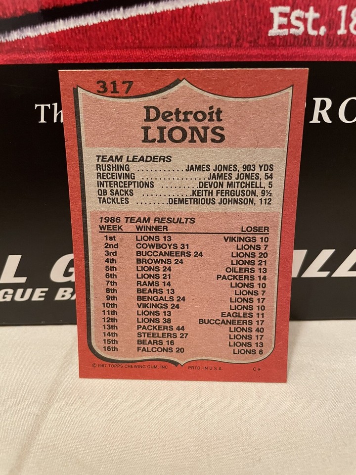 1987 Topps Football Card Detroit Lions Team Card #317 NM Combined ...