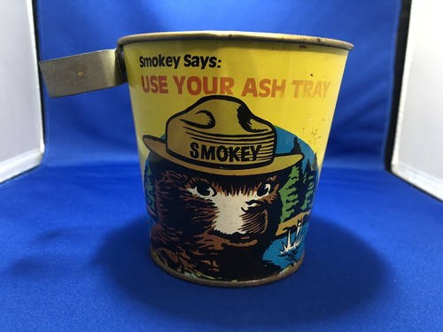 Vintage Smokey the Bear Tin Ashtray Can Cup Bucket Cigarette Butt ...