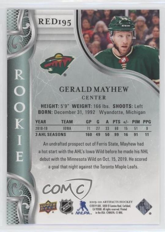 2019 Upper Deck Artifacts Rookie Redemption Emerald /99 Gerald Mayhew # ...