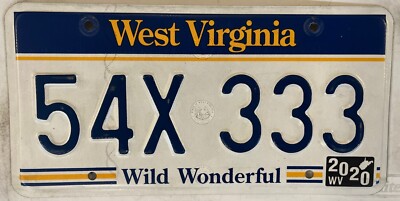 West Virginia TRIPLE 3 Three license plate repeating number 333 54X WV ...