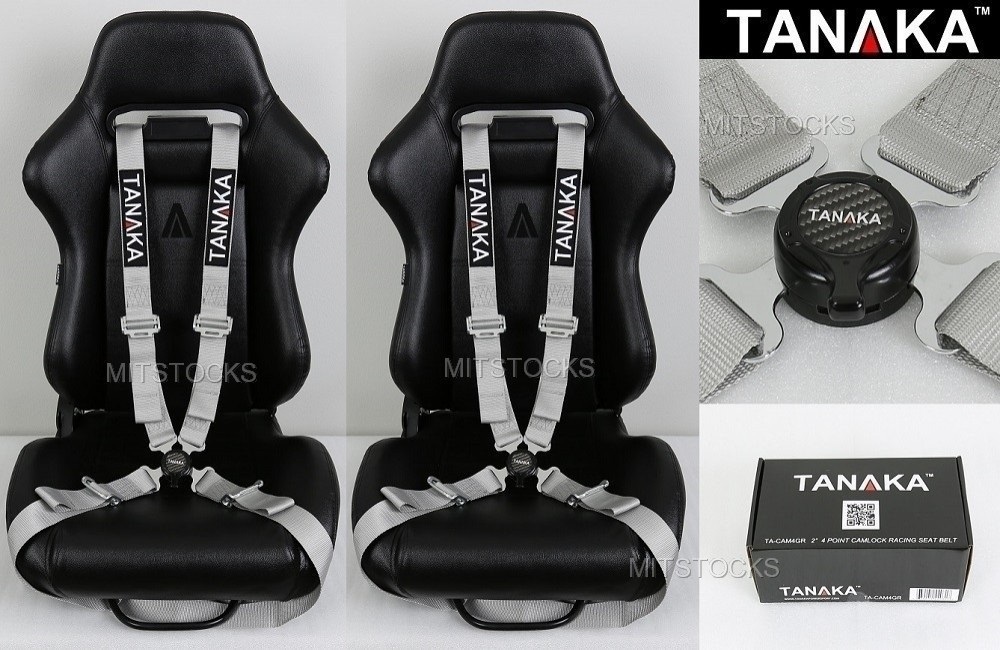 2X TANAKA UNIVERSAL GRAY 4 POINT CAMLOCK QUICK RELEASE RACING SEAT BELT ...