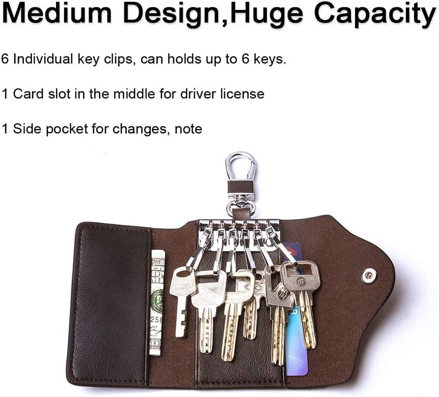 Leather Key Case Mens Small Car Key Chain Holder with Keyring Key Fob ...