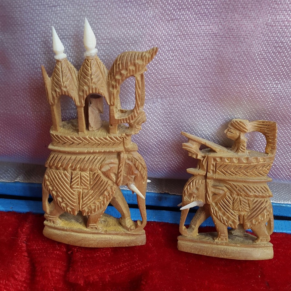 Indian Hand Carved Wood & Bone Chess Set | eBay UK