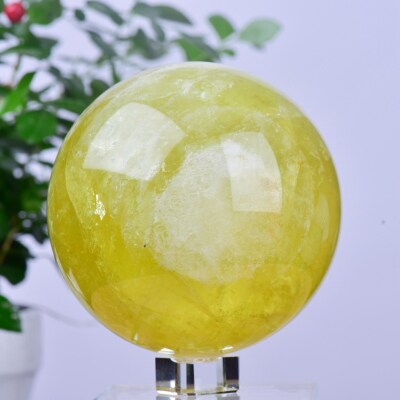 3.97LB Natural quartz lemon-yellow crystal mineral sphere reiki healing ...