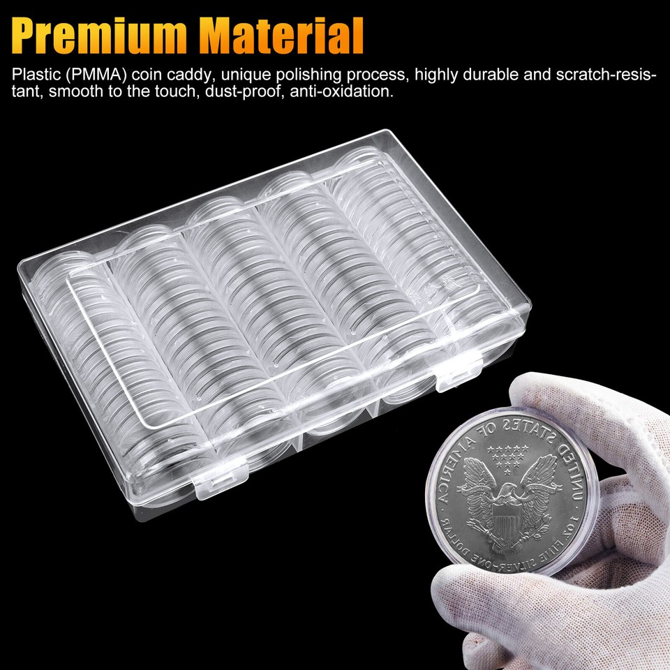100X 30mm Clear Round Coin Holder Capsule Case w/ 5 Sizes Protect ...