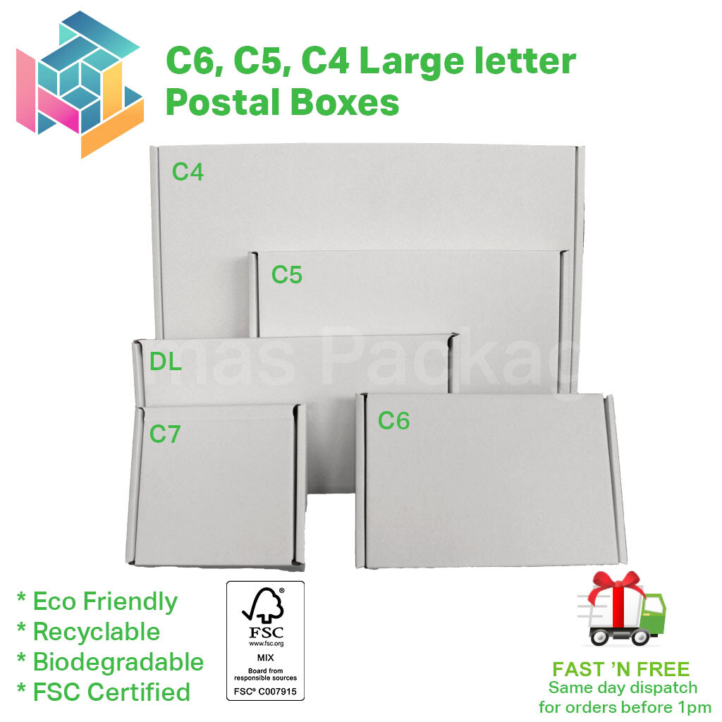 White Royal Mail PIP Large Letter Postal Boxes C4 C5 C6 FROM UK ...