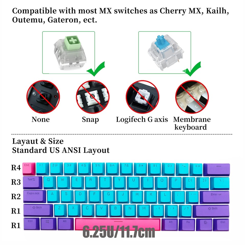 61 Keycaps 60 Percent Ducky One 2 Mini Keycaps for Mechanical Keyboard ...