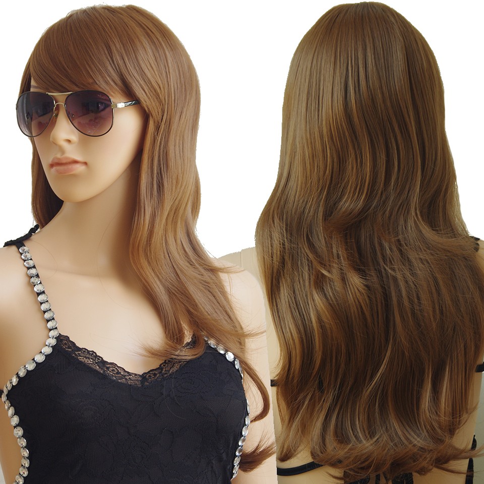 US stock long straight wavy cosplay wig full wigs costume party heat ...