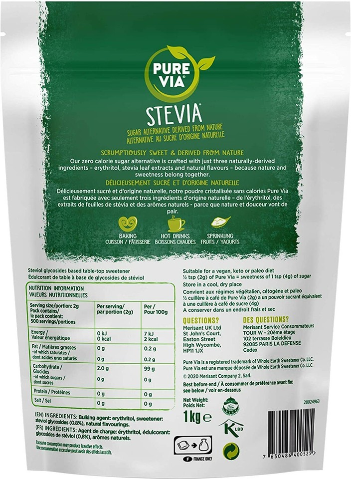 Pure Via Stevia Leaf 1kg - Zero Calorie Natural Sweetener | eBay UK