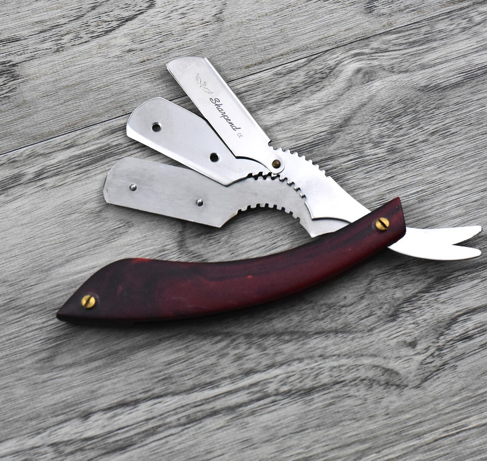 Barber Cut Throat Straight Razor Beard Shaving Knife Stainless Steel ...