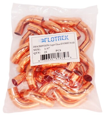 3/4" OD HVAC Copper Street Long Radius LR 90, W02828 / C272-0090 , Pack ...