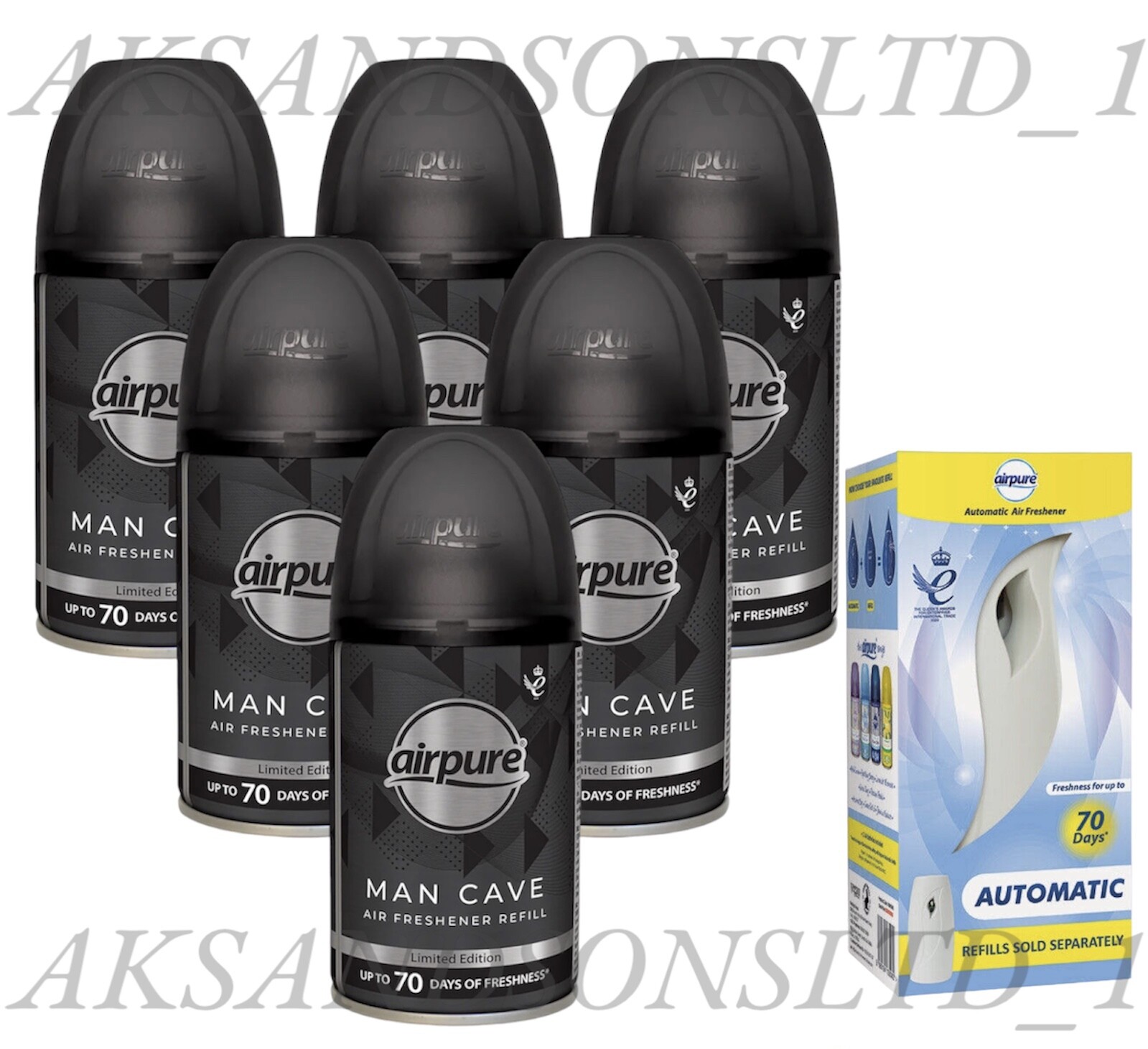 6 x AIRPURE AUTOMATIC SPRAY REFILLS 250ML AIR FRESHNER + MACHINE CHOOSE ...