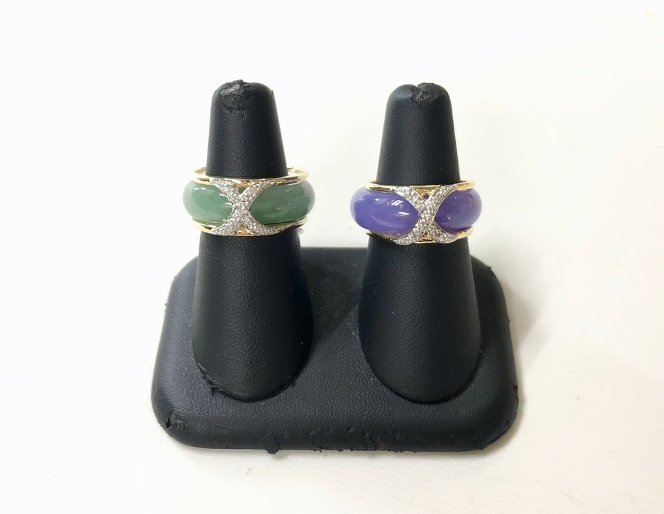 14K Yellow Gold Diamond 7 Multi Color Interchangeable Jade Ring Set | eBay