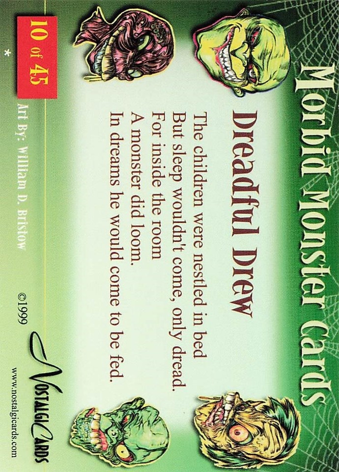 Morbid Monster Cards Dreadful Drew 1999 Trading Card #10 (2) | eBay