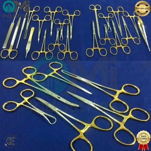 SET OF 21 PCS GOLD HANDLE TC FELINE SPAY PACK SURGICAL INSTRUMENTS KIT ...