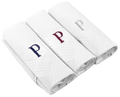 Handkerchiefs for Men, 3iece Set Cotton Hanky, Monogrammed, Initial P ...