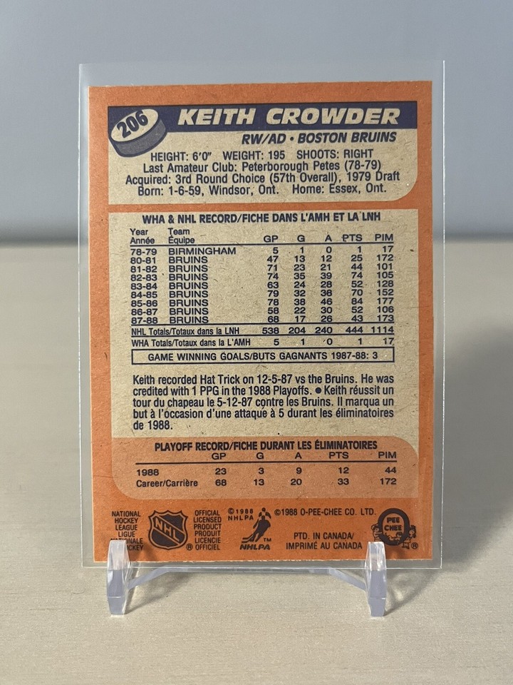 1988-89 O-Pee-Chee #206 Keith Crowder - NHL Hockey Card | eBay
