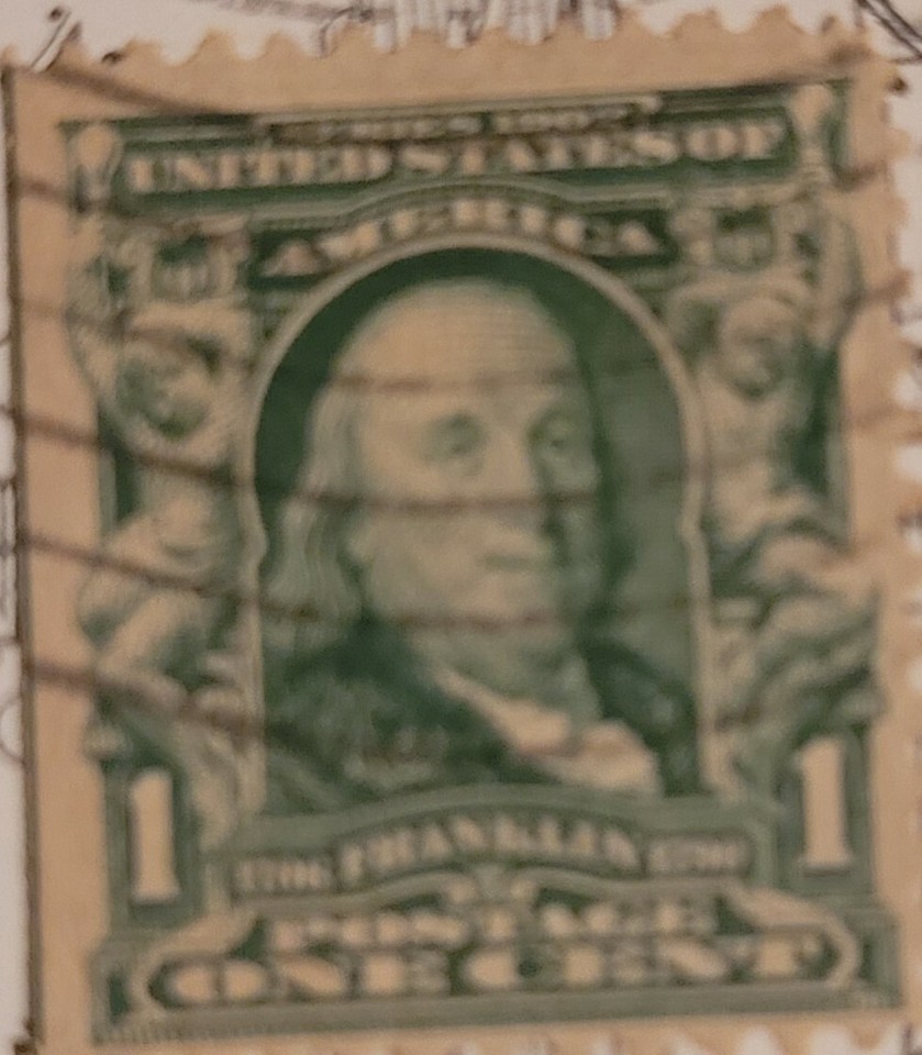 1908 1 Cent Ben Franklin Stamp rare With Green Line | eBay