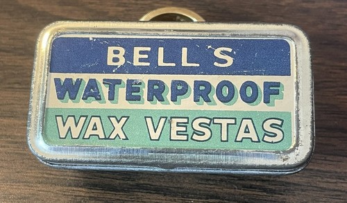 VINTAGE "BELLS WATERPROOF WAX VESTAS" TIN MATCH BOX WITH MATCHES AND ...