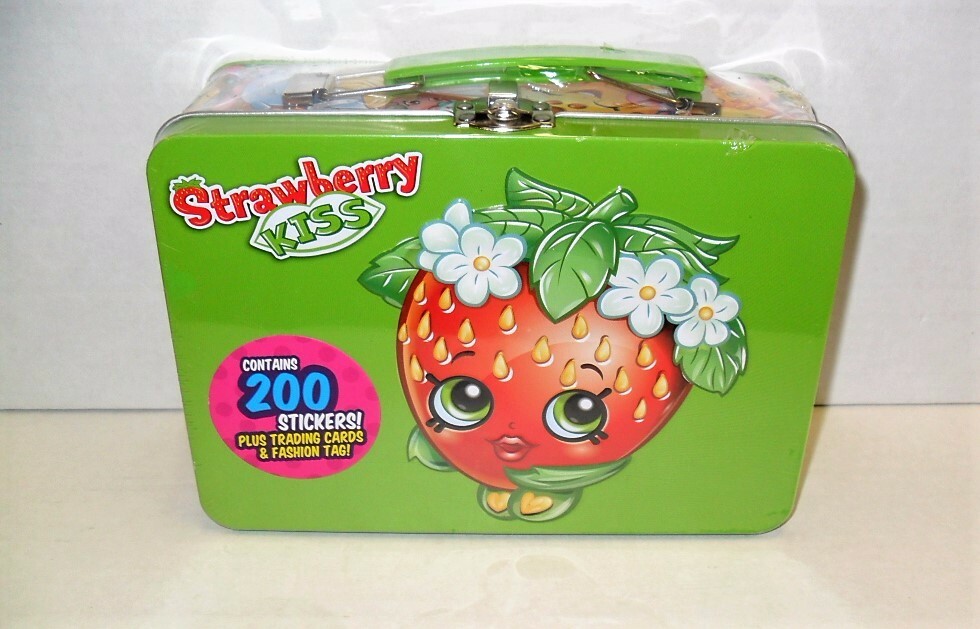 SHOPKINS LUNCH BOX TIN 200 STICKERS 2 PKS, FASHION TAG STRAWBERRY KISS ...