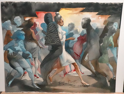 FRANK ASHLEY "TWIST ON THE FLANDRE" LARGE ORIGINAL WATERCOLOR JAZZ ...