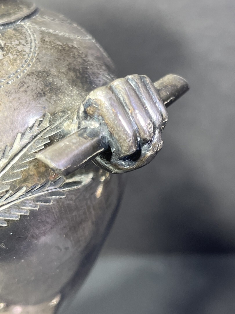 Vintage James W. Tufts Boston silver plate vase unique & unusual fist ...