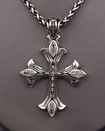 NightRider Sterling Silver Red Tip Renaissance Moissanite Cross Pendant ...