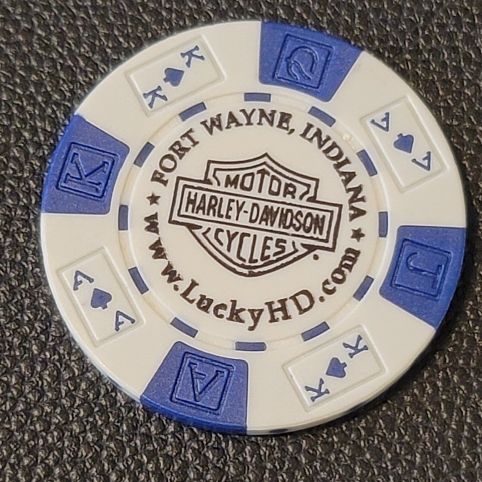 LUCKY HD ~ INDIANA ~ (White AKQJ) Harley Davidson Poker Chip (CLOSED ...