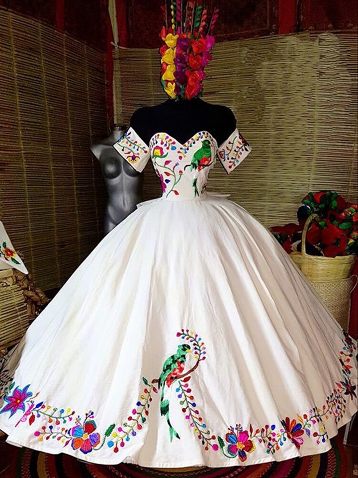 Mexican Quinceanera Prom Dresses Embroidery Flowers Sweet 16 Party ...