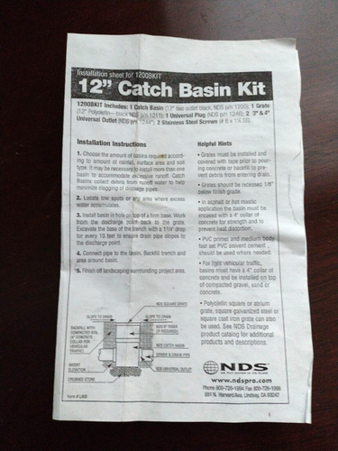 NDS Drainage Catch Basin 12" & 9"" 2-Opening Kit Installation Manual ...