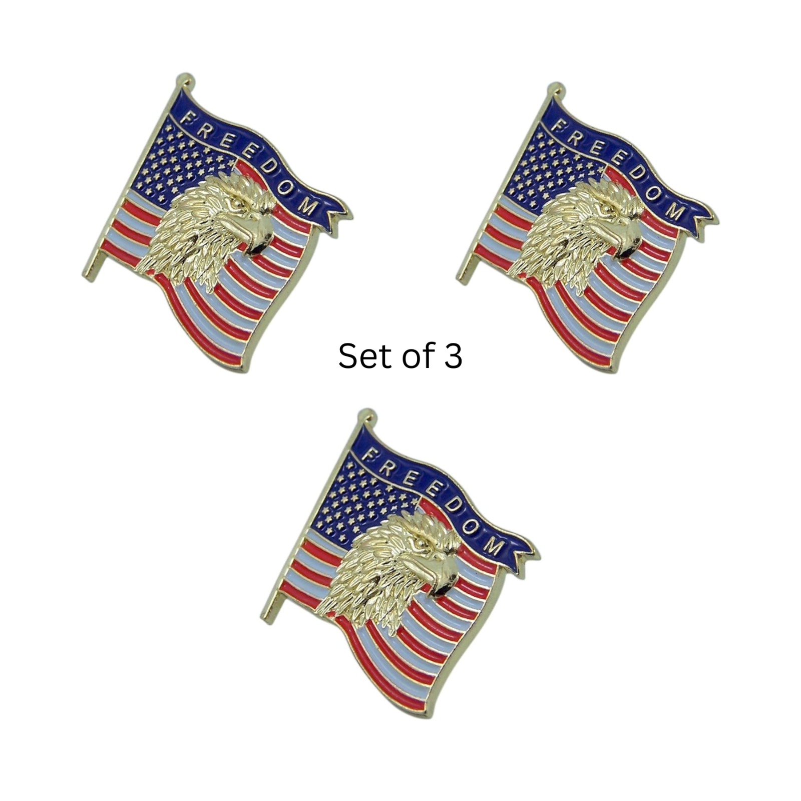 Set of 3 Patriotic Gold Tone Enameled United States Flag Lapel Pin | eBay