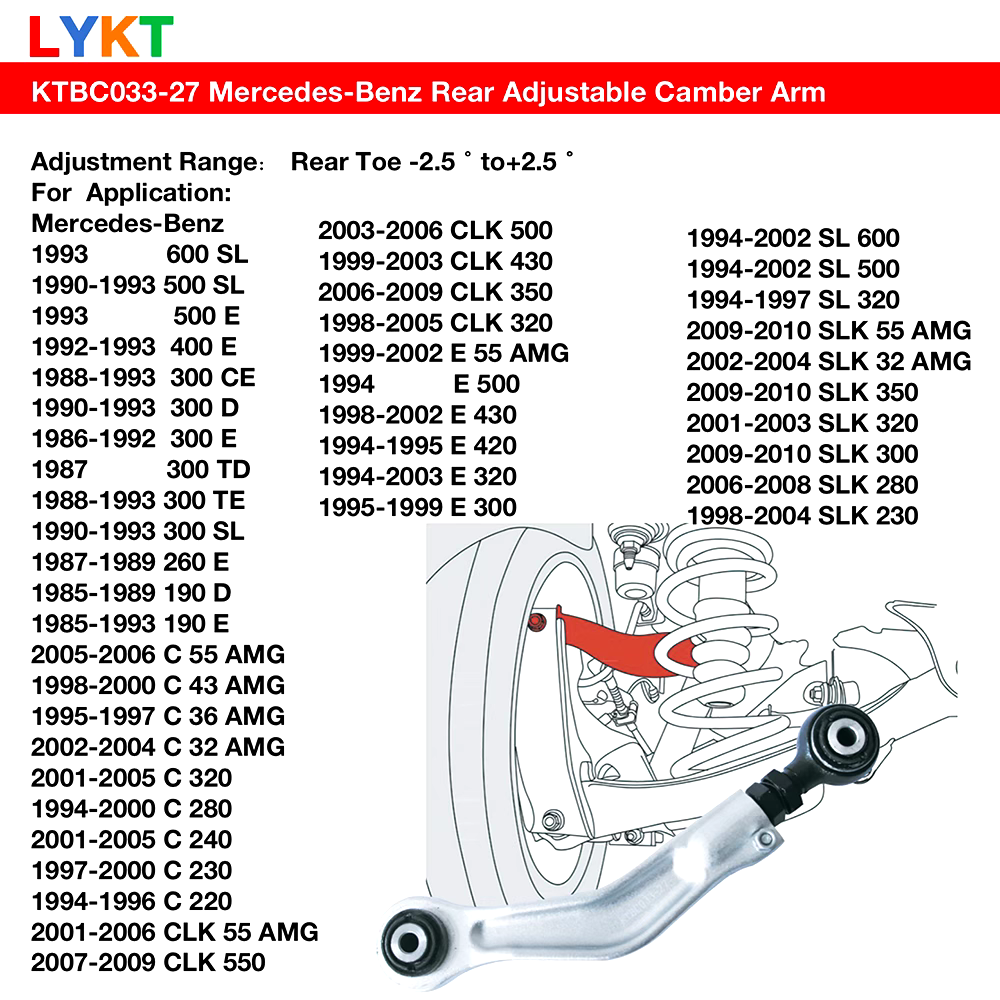 LYKT 2pcs Adjustable Arms Alignment Rear Camber Kit for Benz C、CLK、E、SL ...