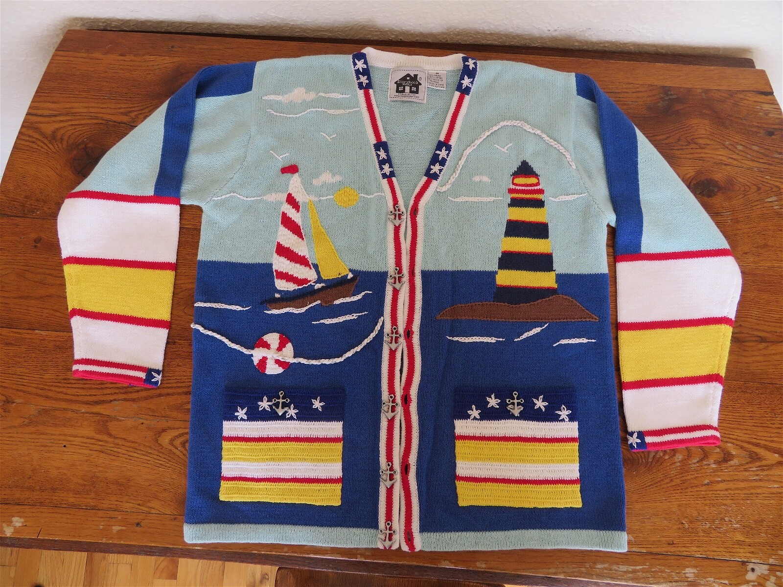 Storybook Knits Women's Sz Medium Cardigan Sweater Nautical Sailboat ...