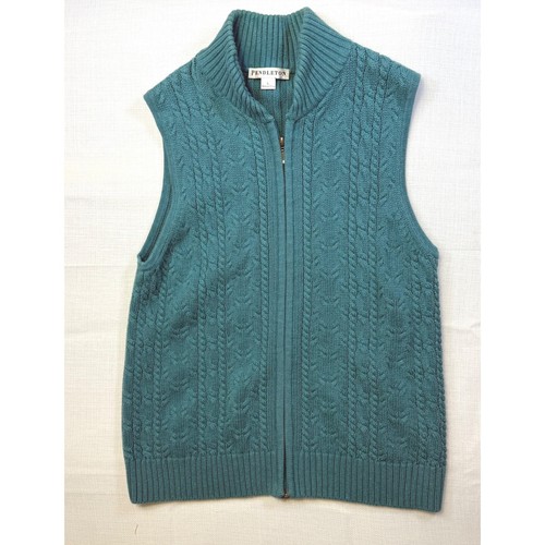 Pendleton Teal Cable Knit Zipper Vest Women's Size Large Cotton | eBay