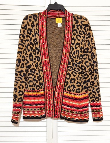 Ruby Rd Animal Print Leopard Cardigan Sweater- Large | eBay