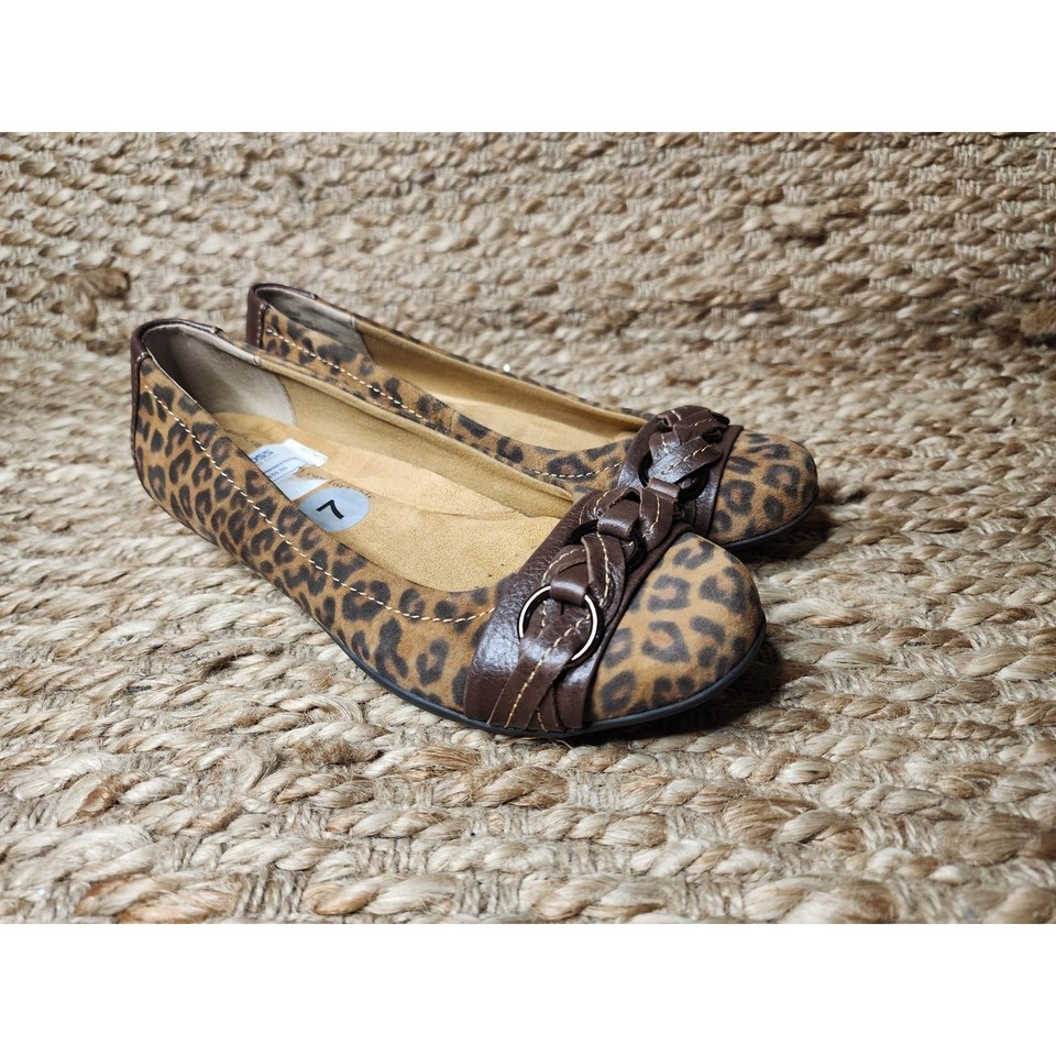 Softspots Leather Slip On Animal Print Women’s Comfort Ballet Flats ...