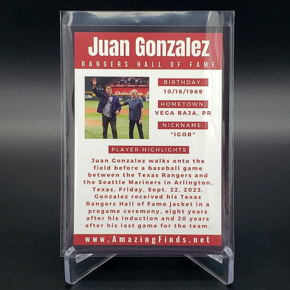 Juan Gonzalez Texas Rangers Hall Of Fame Jacket Ceremony Baseball Card ...