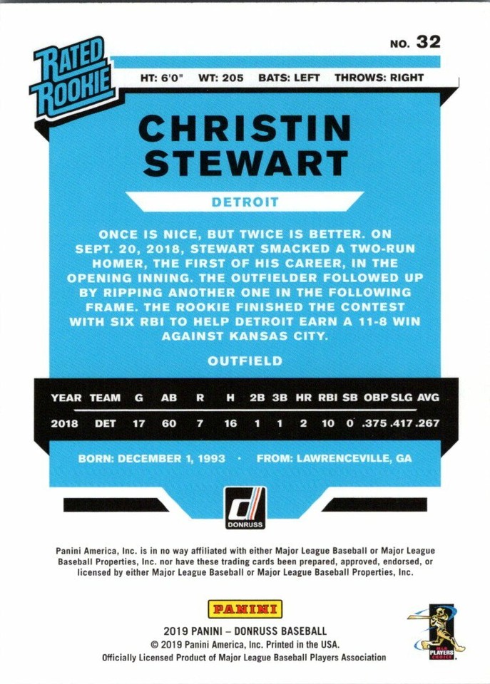 2019 Donruss Season Stat Line #32 Christin Stewart RR RC 271/500 | eBay