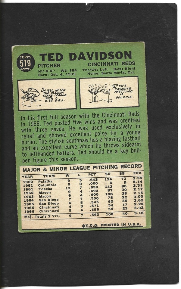 1967 Topps MLB # 519 Ted Davidson | eBay